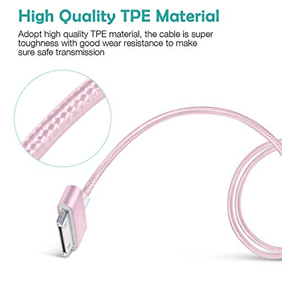 Yoodelife 3 Feet Replacement High Speed USB 2.0 Nylon Braided Sync and Charging Charger Cable Cord for Apple iPhone 4, 4s, 3G, 3GS, 2G, iPad 1/2/3 iPod Touch, iPod Nano - Rose Gold