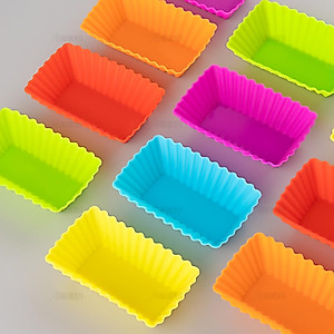 AUEAR, Silicone Mini Reusable Muffin Baking Cup Small Cupcake Holders Random Color Silicone Cupcake Liners Pastry Dessert Cups (24 Pack, Rectangle Cups)