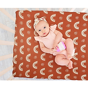 4 Pack N Play Sheets Mini Crib Sheets Boho Nursery Sheets Sunshine and Rainbow Desdign Neutral Unisex Fitted Baby N Play Sheets Mini Crib Sheets for Baby Boys or Girls (N Play Sheets)