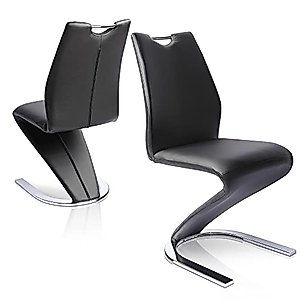 Zerifevni Modern Dining Chairs Set of 2, PU Leather Comfy Upholstered Seat with Steel Legs, Dining Room/Living Room/Desk Room Original Chair (Black)