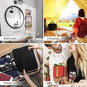 ESMNOAN Travel Toiletry Bag for Women with Hanging Hook,TSA Approved Travel Organizer for Shampoo,Full Sized Container,Makeup Brushes Set,Portable Travel-Size Toiletries Accessories, Black