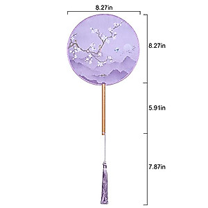 BAOZOON 4PCS Silky Translucent Antique Round Fan Classic Group Fan Floral Pattern Dance Fan Hanfu Women's Tassel Wooden Handle Palace Fan Wedding Favor Gift Home Decor