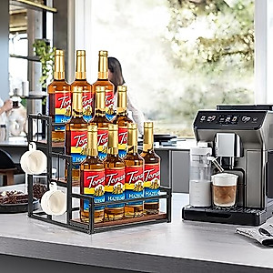 EAOAK Coffee Syrup Rack Organizer Syrup Bottle Holder Stand for Coffee Bar 3-Tier 12 Bottles Storage Shelves for Syrup, Wine, Dressing for Kitchen Coffee Station