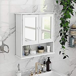 FCH Bathroom Wall Cabinet with Mirrors Multipurpose Storage Organizer with Double Doors Over Toilet