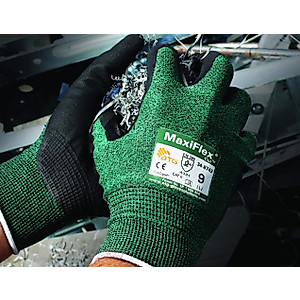 MaxiFlex Cut 34-8743 Cut Resistant Nitrile Coated Work Gloves with Green Knit Shell and Premium Nitrile Coated Micro-Foam Grip on Palm & Fingers