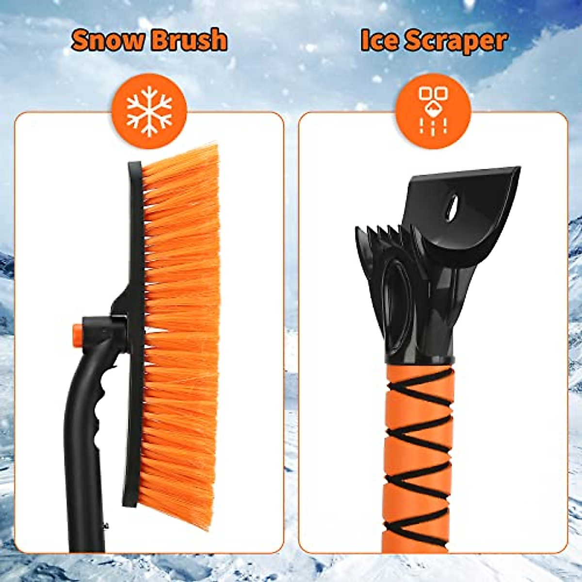 OHMOTOR Ice Scrapers for Car Windshield 26 Inch Snow Brush for Car with 360° Rotating Brush & Foam Grip, Snow Removal Tool for Car Truck SUV Ice Scraper