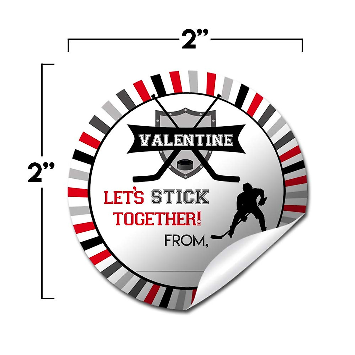 Hockey Valentine Party Favor Sticker Labels for Boys, 40 2" Party Circle Stickers by AmandaCreation, Great for Classroom Valentines, Envelope Seals, Gifts & Treats