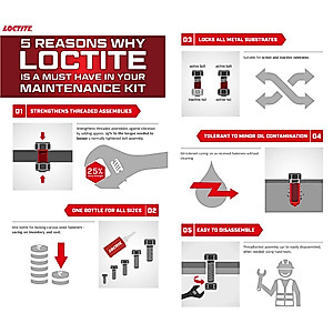LOCTITE 242 Threadlocker for Automotive: High-Temp, Medium-Strength, Anaerobic | Red, 6mL Tube (PN: 37418 - 487229)