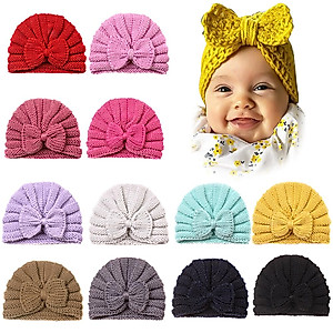 Winter Warm Knitted Baby Hat for Girls Cotton Lined Infant Toddler Girls Beanie Hat Autumn Cute Bow Classic Girls, Yellow