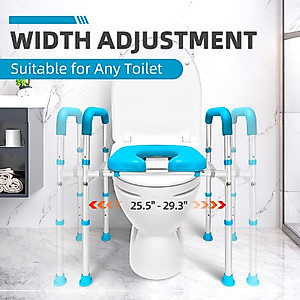 Gillion Raised Toilet Seat with Handles, Width & Height Adjustable Heavy Duty 400lb Medical Safety Frame, Bathroom Assist Toilet Seat Raiser for Seniors, Handicap, Disabled, Pregnant