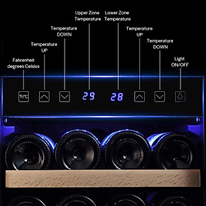 Empava Chiller 15 inch Mini Double Fridge Built in or Freestanding Wine Cooler Stainless Steel Glass Door Quiet Operation Compressor Adjust Temperature, 29 Bottles Dual Zone, Silver