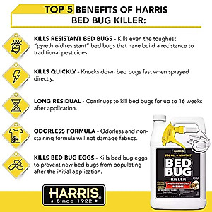 Harris Toughest Bed Bug Killer, Liquid Spray with Odorless and Non-Staining Extended Residual Kill Formula (Gallon)