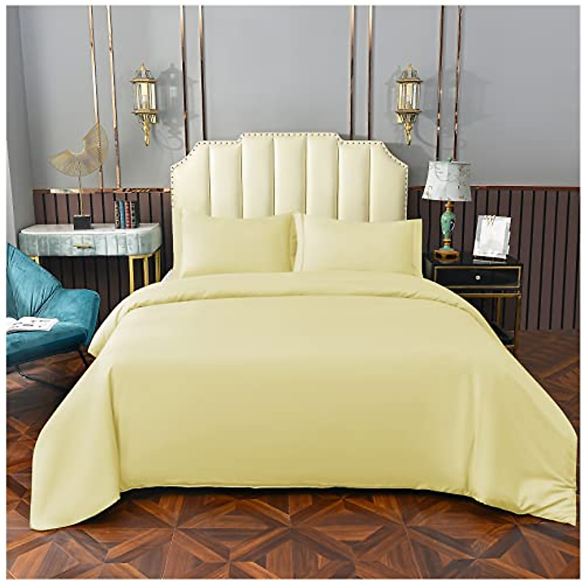 Bamboo Microfiber Duvet Cover Set - Soft Cooling Duvet Cover Queen Size 3 Pieces Hotel Bedding Comforter Cover with Zipper Closure & Corner Ties 90" x 90"