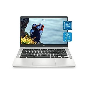 HP Chromebook 14 Laptop, Intel Celeron Processor, 4 GB RAM, 32 GB eMMC, 14” HD (1366 x 768) Touchscreen, Chrome OS, Webcam & Dual Mics, Work, Entertainment, Long Battery Life (14a-na0150nr, 2021)