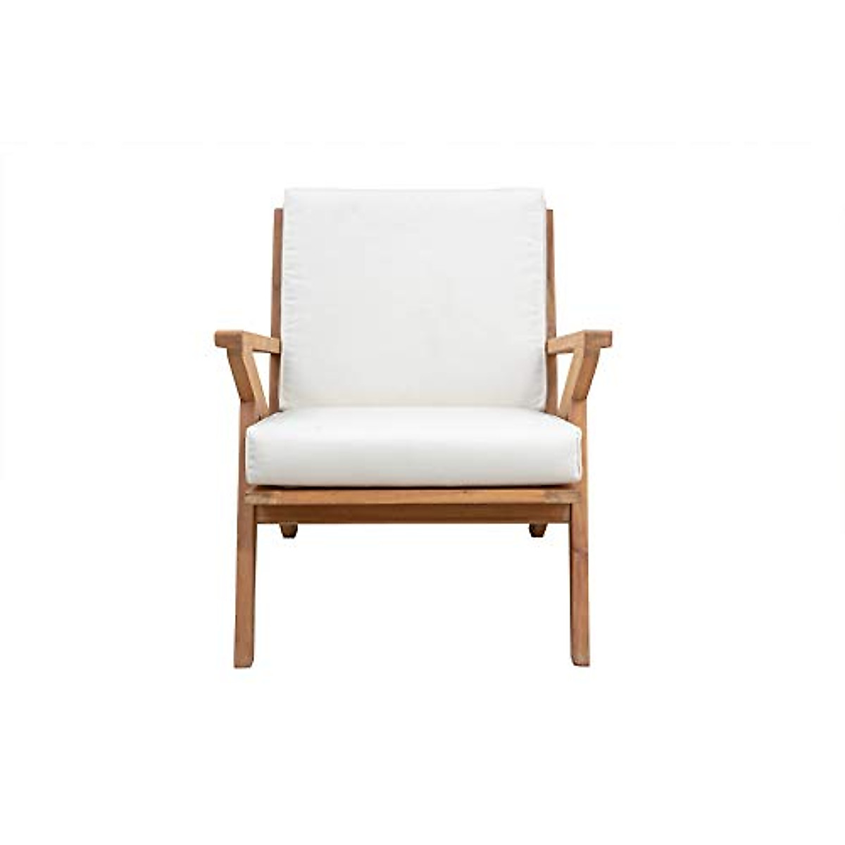 Patio Sense 62969 Oslo Wooden Armchair Cream Colored Cushion Artfully Angled Arms Modern Scandinavian Collection Indoor Outdoor Furniture