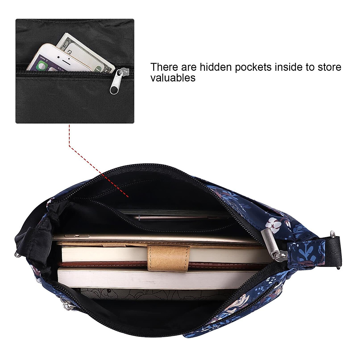 Kamo Crossbody Bag for Women - Multi-pocket Shoulder Bag Lightweight Messenger Bag Casual printed Purse Handbag Travel Bag