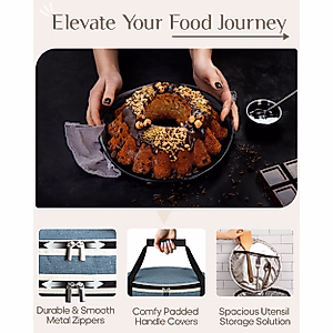 Nestamor Premium Insulated Round Casserole Carrier & Pie Carrier (12.5" x 6") with Heat-Resistant Mat – Collapsible Pie, Cake and Cheesecake Holder with Lid and Handle for transport [Denim Blue]