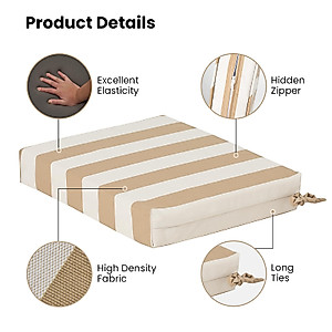 Stricklandhome Outdoor Chair Cushions Set of 2 for Patio Furniture, Square Corner Patio Chair Cushions with Ties, Outdoor Dining Chair Cushions,18.5" X 16" X 3"