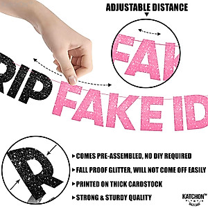 KatchOn, Black and Pink RIP Fake ID Banner - Glitter, 10 Feet, No DIY | 21st Birthday Banner, 21st Birthday Decorations for Her | 21st Birthday Sign, Happy 21 birthday decorations | Finally 21 Banner