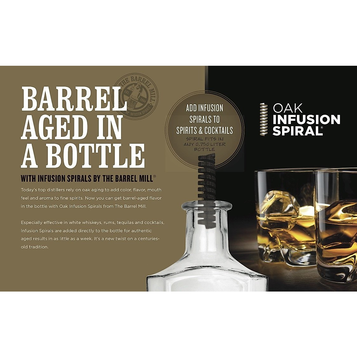 2 Pack - Barrel Aged in a Bottle Oak Infusion Spiral. Barrel Age Your Whiskey