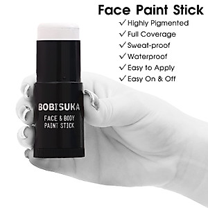 BOBISUKA Face Body White Paint Stick, Clown Makeup Eye Black Sticks for Sports, White Foundation Face Painting Kit for Halloween Skeleton Vampire Mime Skull Joker Special Effects Cosplay SFX Costume