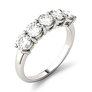 Charles & Colvard Created Moissanite 4mm Round Cut Wedding Band for Women | 1.15 cttw DEW | Lab Grown | Solid 14K White Gold with Rhodium | Size 8.5