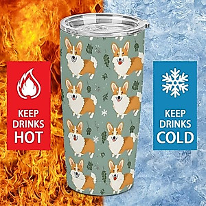 KIOWEIR Corgi Christmas And Grass Stainless Steel Tumbler 20oz With Lid And Straw, Insulated Tumblers Coffee Cup, Travel Mug for Ice Drink & Hot Beverage for Women Men Boys Girls