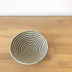 Small African Basket- Kivumu/Rwanda Basket/Woven Bowl/Sisal & Sweetgrass Basket/Tan, Blue-Gray