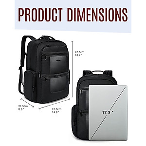 LIGHT FLIGHT Work Backpack Men, 17.3 Inch Business Smart Backpack, Water Resistant Laptop Backpack with USB Charging hole, Black