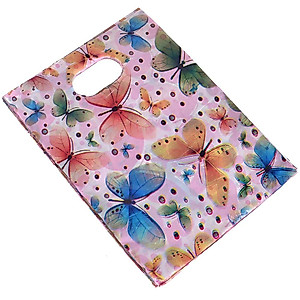 NUOMI Butterfly Plastic Merchandise Bags with Die Cut Handle 100 Pcs Glossy Retail Bags for Shopping, Gifts Wrapping, Goodies, Party Favors, Birthdays