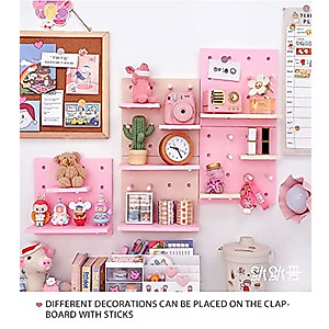 JHTPSLR DIY Shelves for Wall 8.7 inch Cute Kawaii Wall Storage Racks and Shelving No Drill No Damage Shelf Rack Multi-Layer Easy Assembling for Teen Girls Room Bedroom Dorm Balcony (Pink)