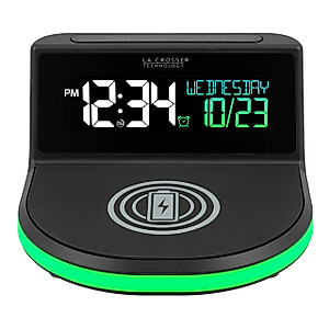 La Crosse Technology 617-148 Wireless Charging Alarm Clock with Glowing Light Base