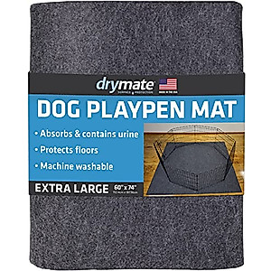 Drymate Dog Playpen Mat, Absorbent, Waterproof, Non-Slip, Machine Washable, XL Size (60” x 74”), Reusable Puppy Pad for Training, Whelping, Housebreaking, Incontinence, and Crate/Kennel (USA Made)
