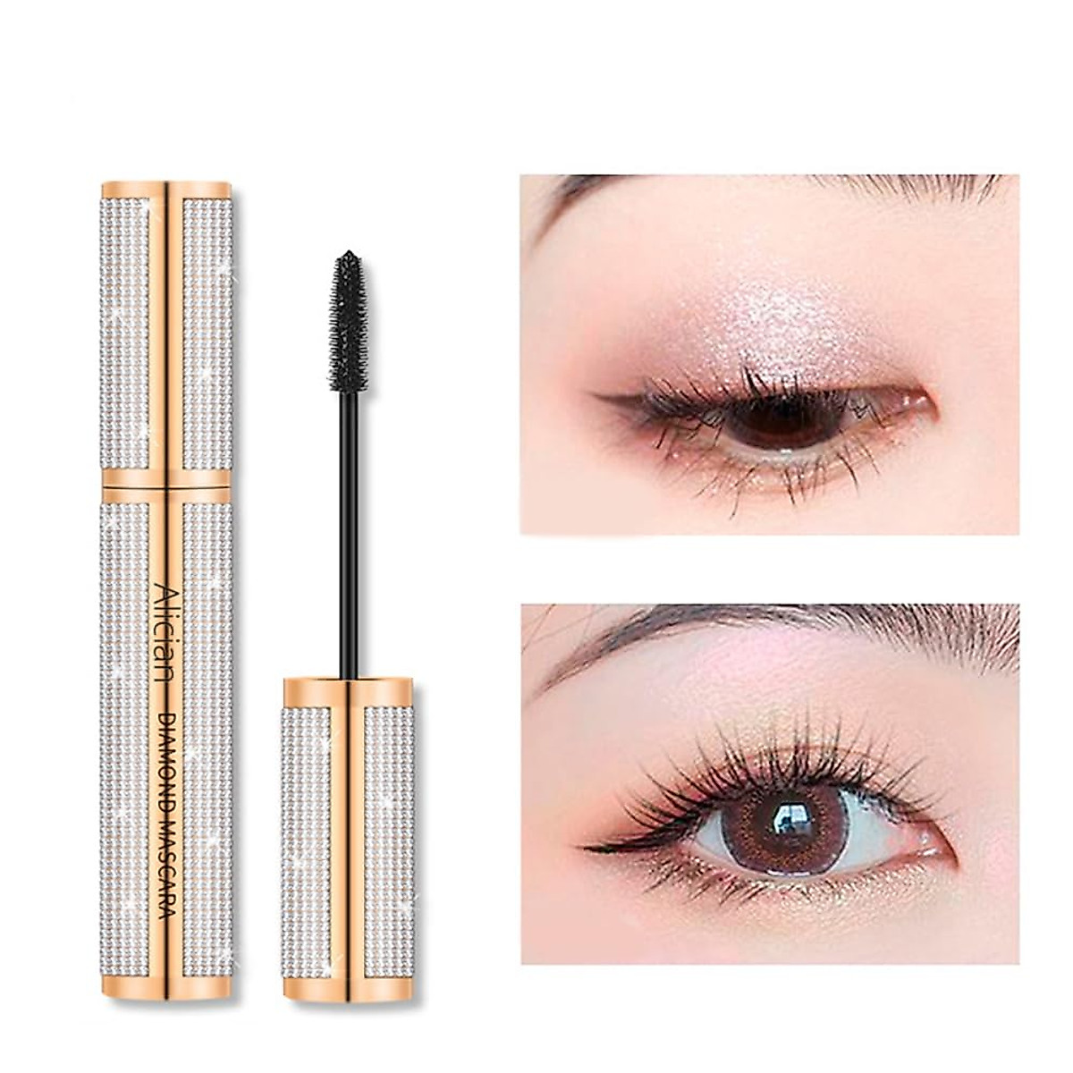 Alician Diamond Mascara, Waterproof Long Curling Extension Eyelashes, Long-Lasting, Thick Thickening, Smudge-proof and Lengthening Voluminous Eyelashes