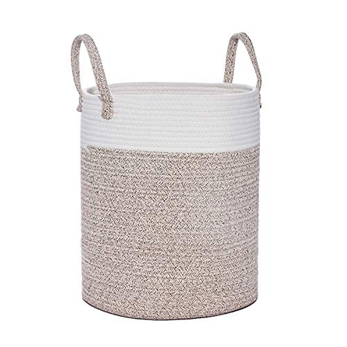 Woven Cotton Rope Basket, Tall Laundry Blanket Storage Basket with Built-in Sturdy Handles, Baby Nursery Bin for Home Decor and Organizing