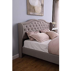 Home Life Premiere Curved Classics Cloth Light Grey Silver Linen 51" Tall Headboard Platform Bed with Slats Full- 019