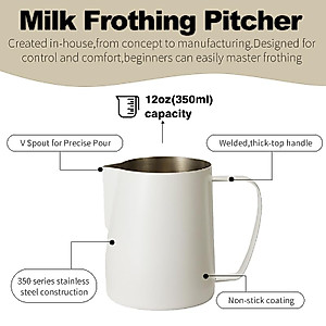 AIANDE 3 in 1 Coffee Canister,Milk frother pitcher 12oz, Stainless Steel Canisters With Airtight Lids Storage Coffee Tank With Scoop (1.5LWhite)