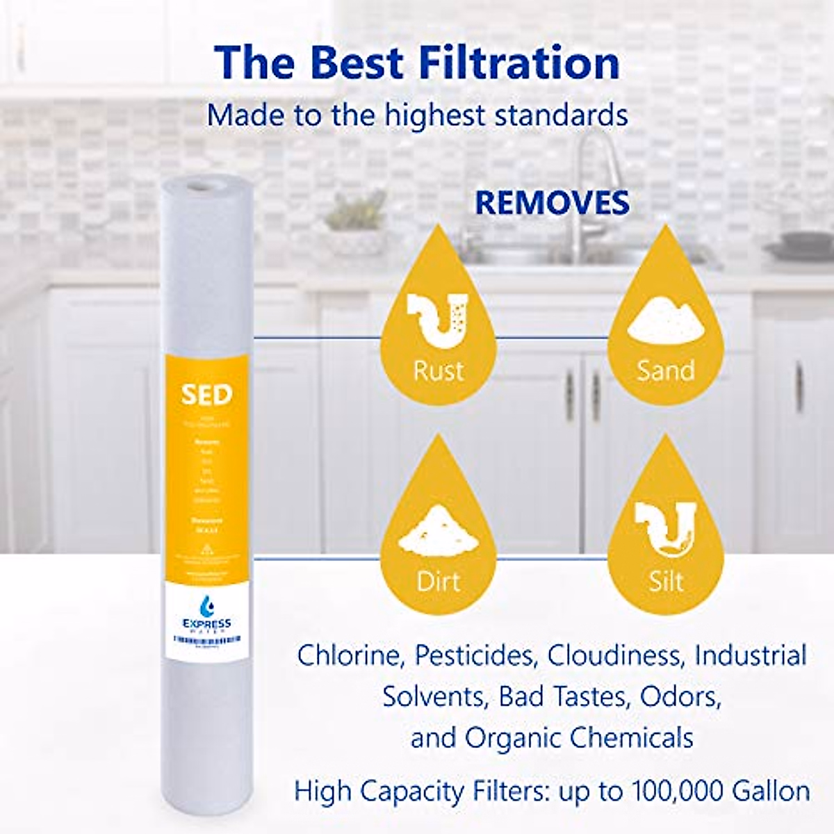 Express Water – 25 Pack Sediment Replacement Filter – Whole House Replacement Water Filter – SED High Capacity Water Filter – 5 Micron Water Filter – 2.5” x 20” inch