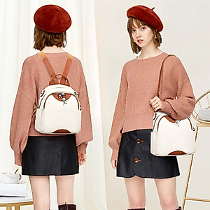 ALTOSY Soft Genuine Leather Backpack for Women Small Convertible Backpack Purse Shoulder Bag for Ladies (S97 White/Brown)