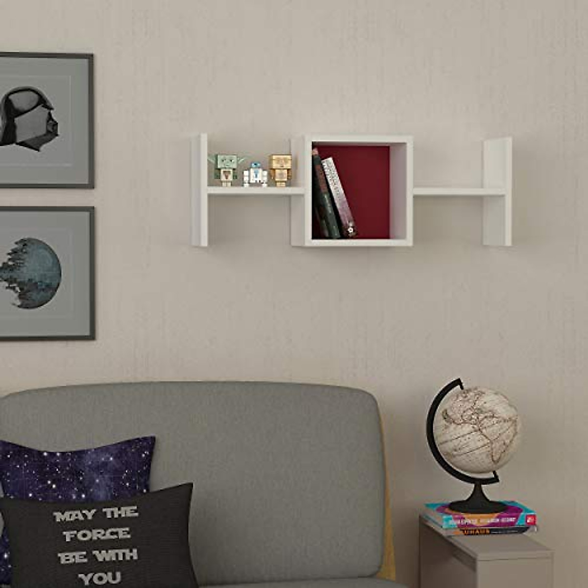 Ada Home Decor Windham Modern White & Burgundy Wall Shelf 11.61'' H x 33.46'' W x 7.87'' D/Wall Storage/Shelving Unit