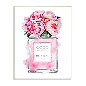 Stupell Industries Glam Perfume Bottle V2 Flower Silver Pink Peony Oversized Wall Plaque Art, Proudly Made in USA, 13 x 19