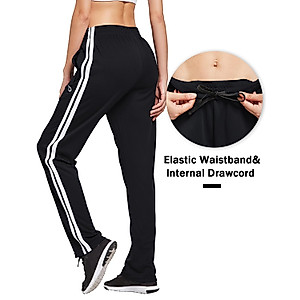 BALEAF Women's Track Pants Athletic Jogging Sweatpants Zipper Pockets Warm-Up Sports Running Pants Black/White Size XL
