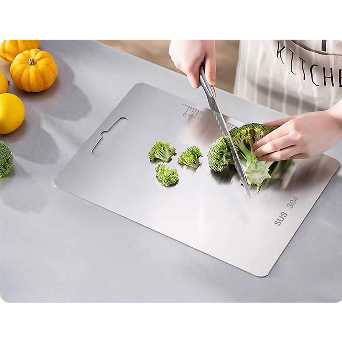 Atmama (14.2" x 9.8"and11.24" x7.87") Stainless Steel Cutting Board for Kitchen,SUS 304 Chopping Board for Meat,Fruit,Vegetables,Baby Food,Dishwasher Safe(2pcs)…