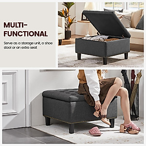 Yaheetech Ottoman with Large Storage, Multifunctional 28-inch Storage Bench, Bedroom Bench Foot Rest with Cushion as Footboard Bench, Sofa Bench, Coffee Table for Living Room Entryway Gray