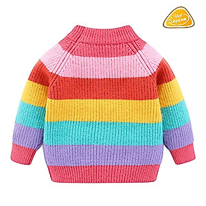Mud Kingdom Fall Tops Baby Boys Girls Rainbow Stripes Ribbed Knit Color Block Long Sleeve Sweater Pink 12-18 Months