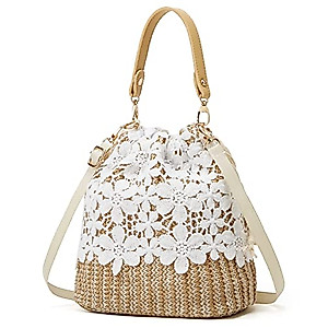 Straw Bag Beach Bag Small Tote Bag Shoulder Bag Flower Lace Handbag Satchel Crossbody Bag Purses 2023