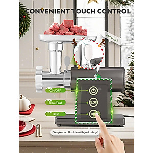 Flyseago Meat Grinder Electric 3200W Heavy Duty Meat Mincer Chopper Machine Touch Control Multifunctional with Cutting Blade 3 Grinding Plates 3 Sausage Stuffers Kubbe Kit for Household&Commercial