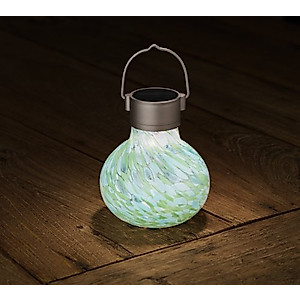 Allsop Home and Garden Solar Tea Lantern, Handblown Glass with Solar Panel and LED Light, Weather-Resistant for Outdoor Deck, Patio, Garden, Wedding, Mint, 1-Count
