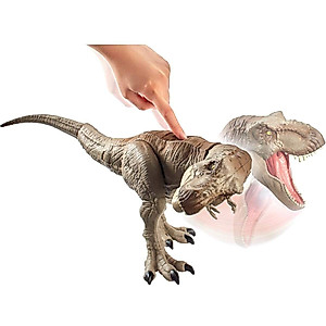 Jurassic World Bite 'n Fight Tyrannosaurus Rex in Larger Size with Realistic Sculpting, Articulation and Dual-Button Activation for Tail Strike and Head Strikes, Ages 4 and Older