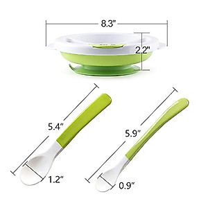Matyz Baby Feeding Suction Warm Plate with Draining and Drying Design - Stay Put Divided Plate for Kids - Including 1 Toddler Plate and 2 Spoons - Microwave & Dishwasher Safe (Green)